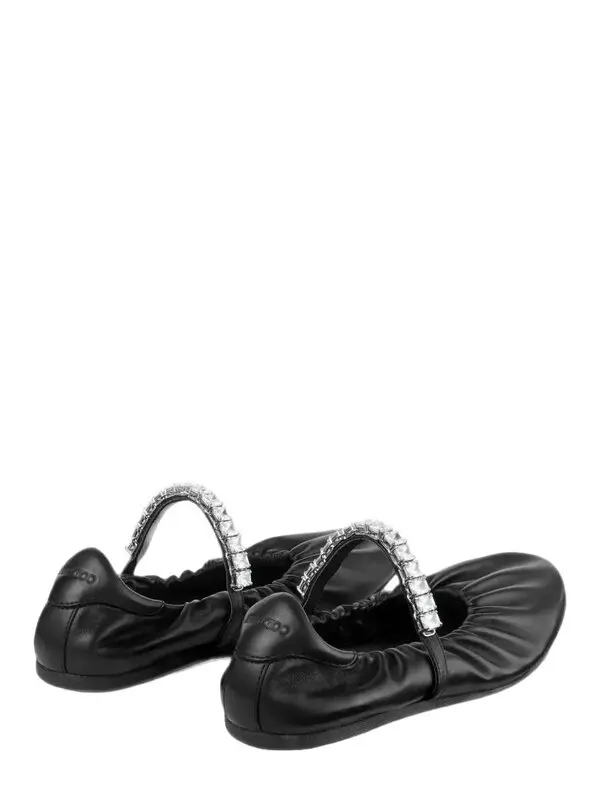 JIMMY CHOO Jade Soft Nappa Leather Ballerina Flats With Crystal Strap - Black