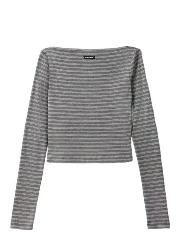Miu Miu Striped Jersey Boat Neck Long Sleeve Top - Grey