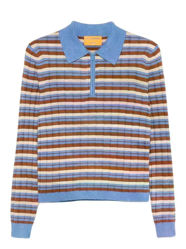 Guest In Residence Striped Zip-up Polo Sweater - Blue
