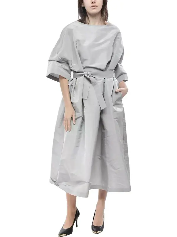 SUPER BLOND Belted Silk-organza Midi Dress - Grey
