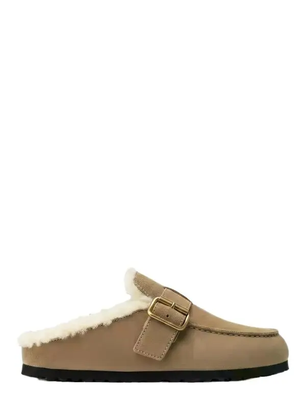 Prada Shearling-lined Buckle-fastening Mules - Neutrals