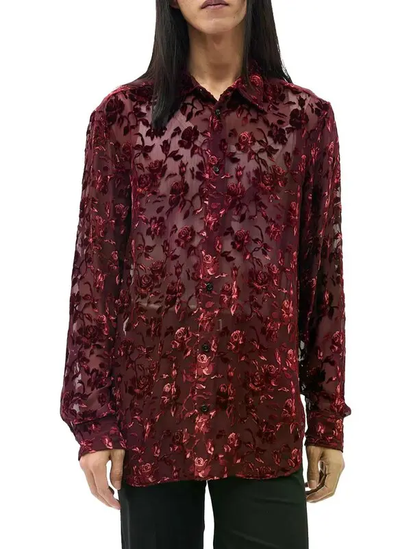 ANN DEMEULEMEESTER Andre Floral-devoré Shirt - Red