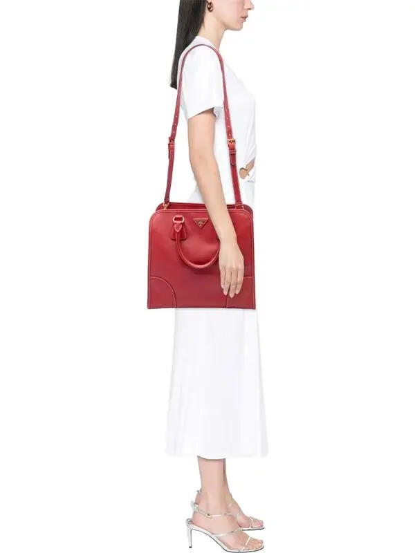 Prada Saffiano Lux Shopping Tote Satchel - Red