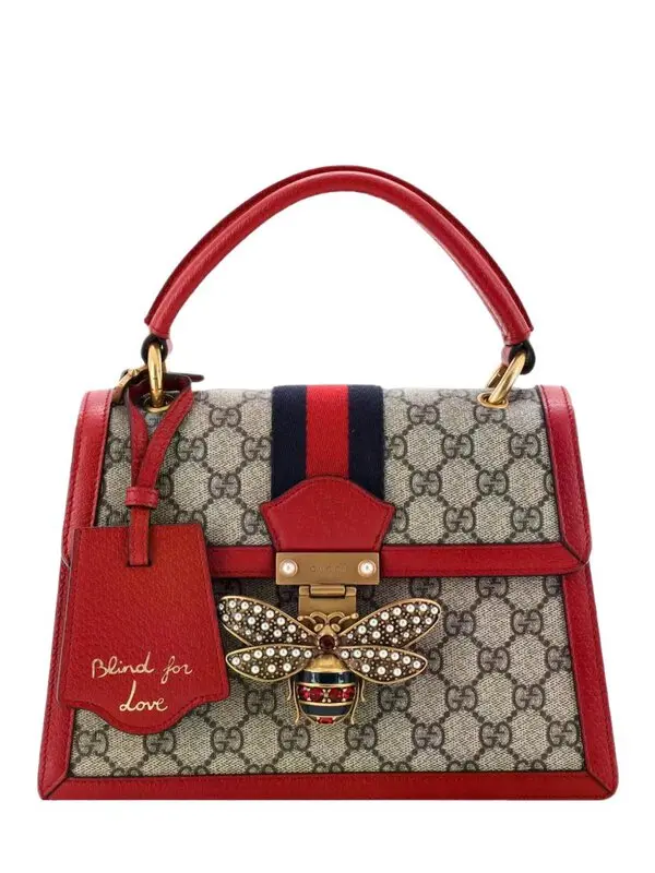 Gucci Queen Margaret Top Handle Bag Gg Coated Canvas With Leather Small Satchel - Brown