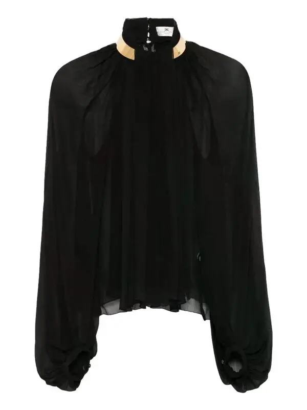 Elisabetta Franchi Pleated Sheer Blouse With Metal Collar - Black