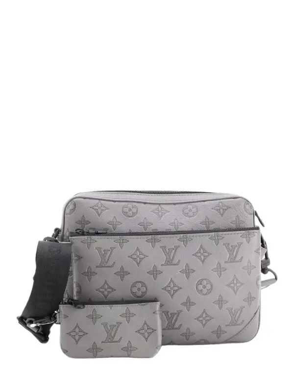 LOUIS VUITTON Trio Messenger Bag Monogram Shadow Leather Crossbody Bag - Grey