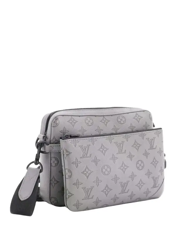 LOUIS VUITTON Trio Messenger Bag Monogram Shadow Leather Crossbody Bag - Grey