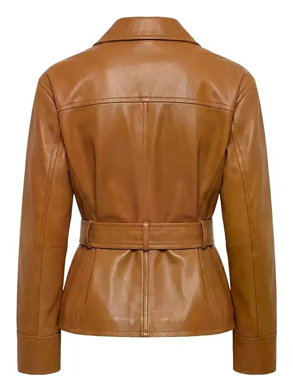 Max Mara Giusto Belted Leather Biker Jacket - Brown