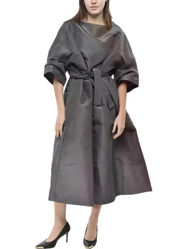 SUPER BLOND Belted Silk Midi Dress - Grey