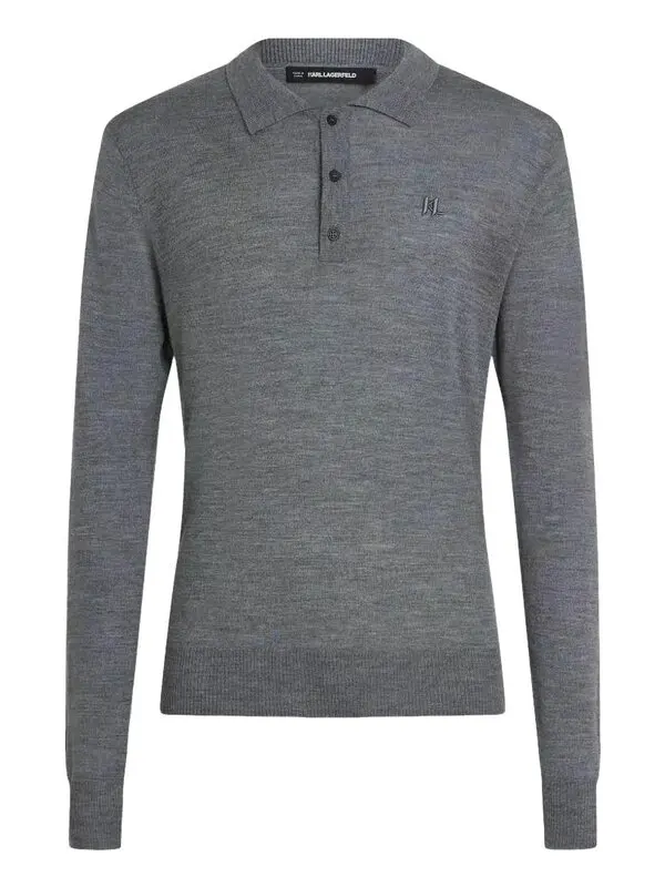 Karl Lagerfeld Merino Wool Long-sleeved Polo Shirt - Grey