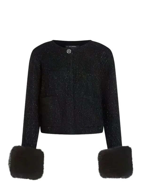 Karl Lagerfeld Faux Fur-trimmed Knitted Cardigan - Black