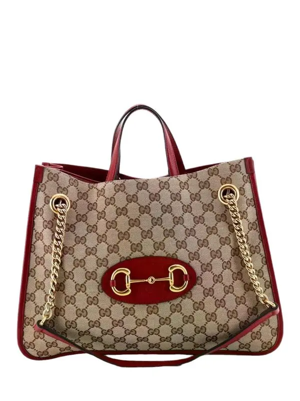 Gucci Horsebit 1955 Gg Canvas With Leather Medium Tote Bag - Brown