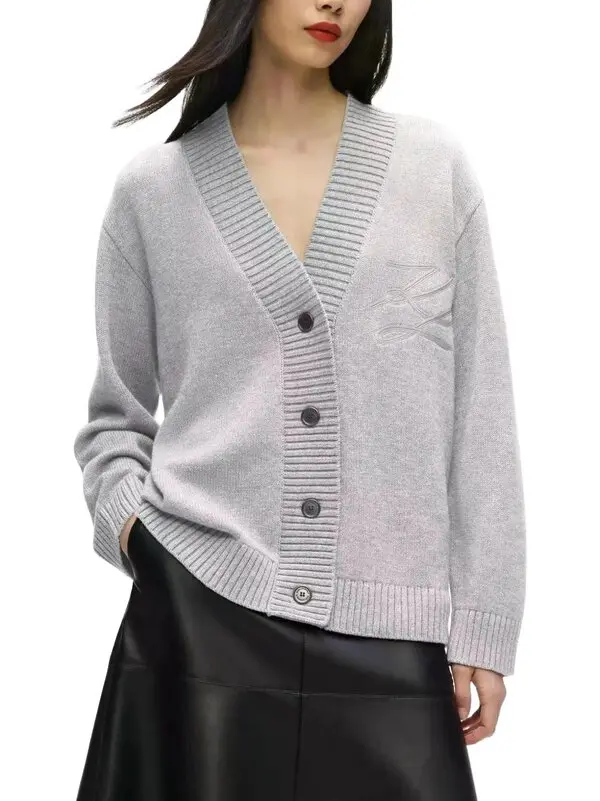 Karl Lagerfeld Embroidered V-neck Cardigan - Grey
