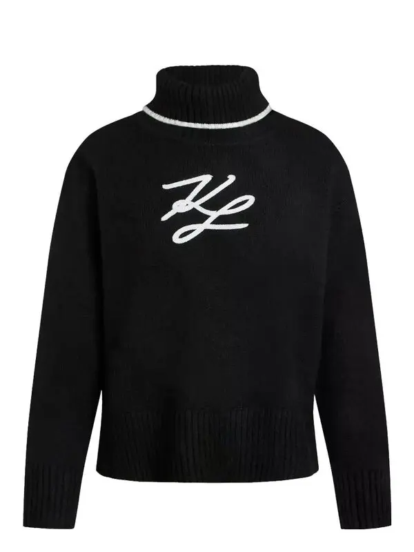 Karl Lagerfeld Soutache Logo Turtleneck Sweater - Black