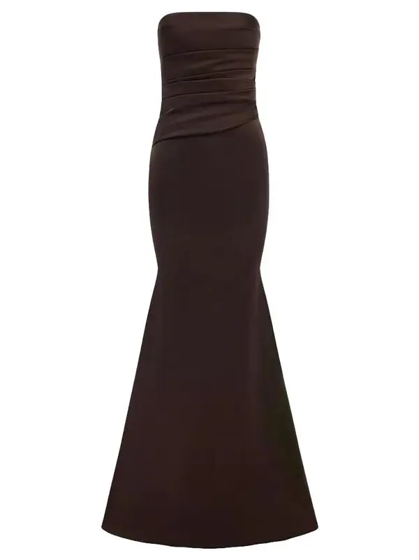 Alex Perry Strapless Ruched Maxi Gown - Brown