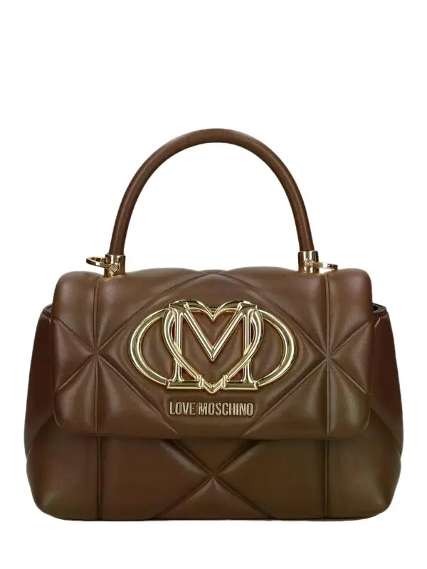 Moschino Logo Plaque Quilted Tote Bag - Brown