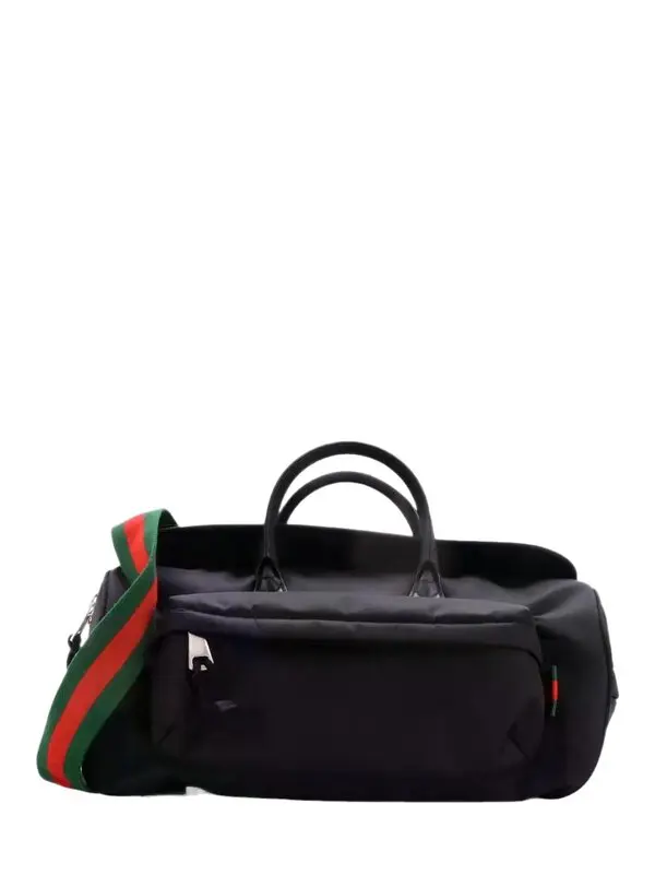 Gucci Convertible Front Pocket Duffle Bag Nylon Medium Travel Bag - Black