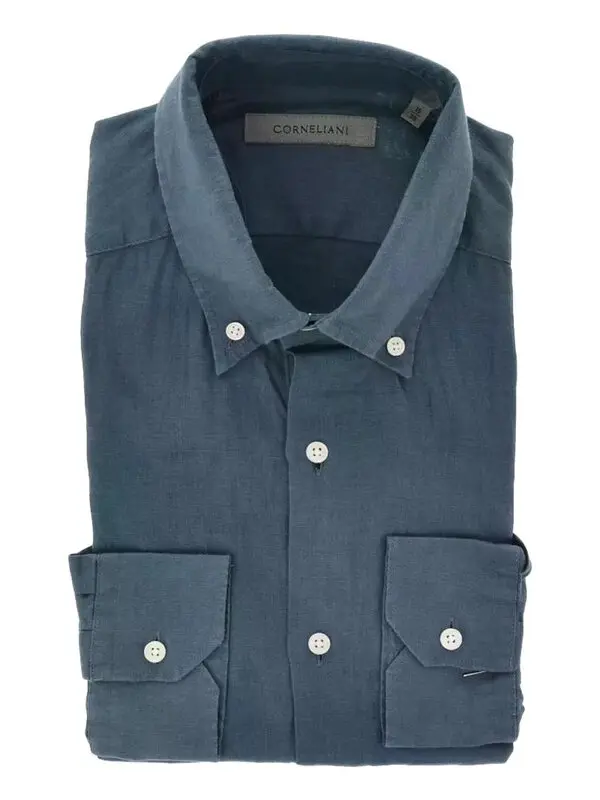 Corneliani Button-down Linen Shirt - Blue
