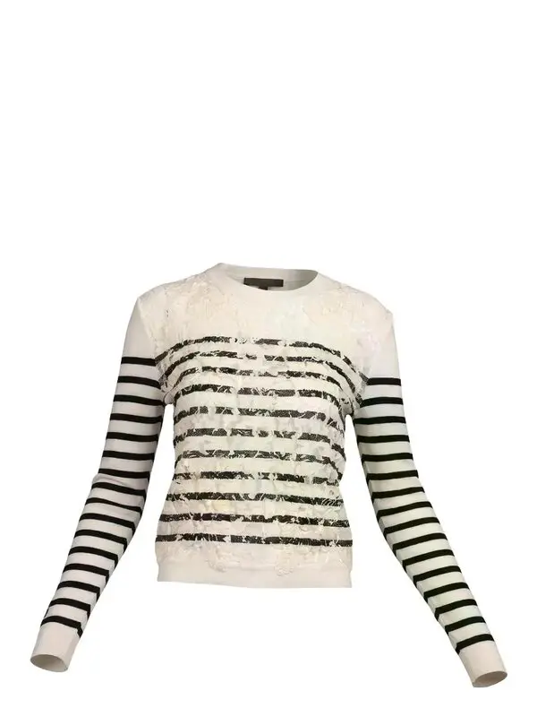 Valentino Garavani Lace-overlay Striped Sweater - Neutrals