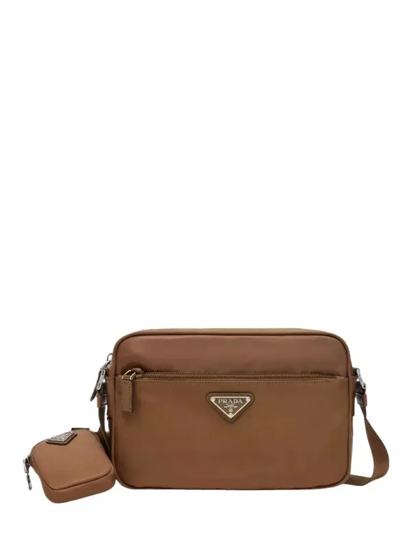 Prada Mini Re-nylon Cross Body Bag With Logo Plaque - Brown