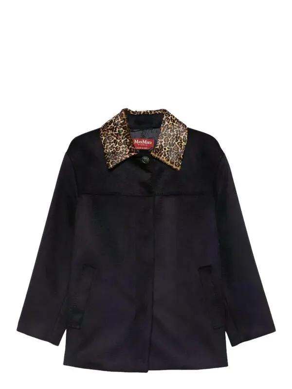 Max Mara Wool Jacket With Leopard Print Collar - Blue