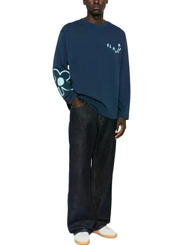 FLANEUR Blossom Logo-print Long-sleeve T-shirt - Blue