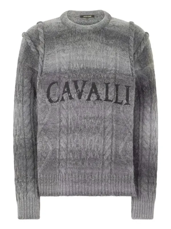 Roberto Cavalli Cable Knit Crew Neck Sweater - Grey