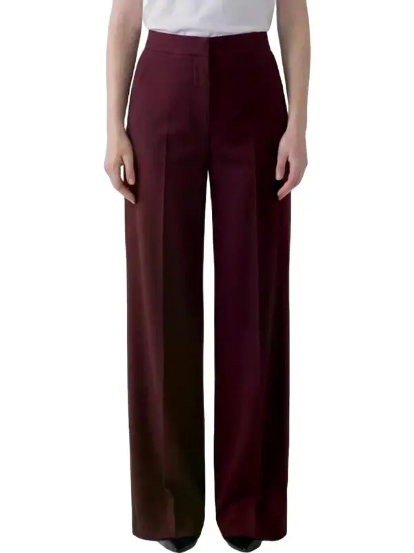 Max Mara Bordeaux Wide Leg Pressed Crease Pants - Red