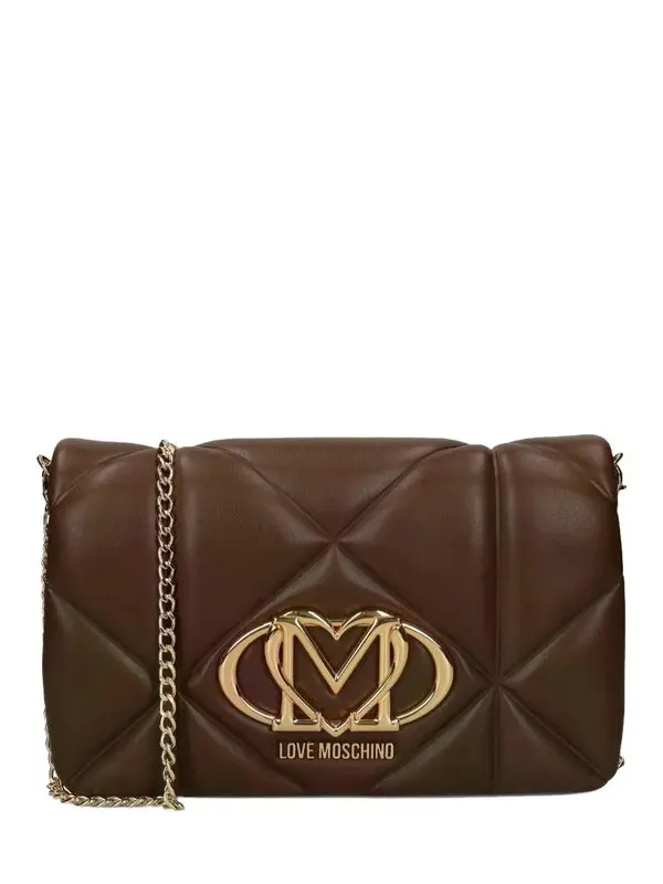 Moschino Quilted Logo Appliqué Crossbody Bag - Brown