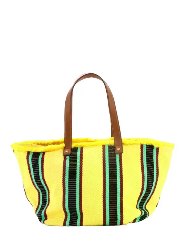 Gucci Script Open Embroidered Stripe Canvas With Leather Medium Tote Bag - Multicolour