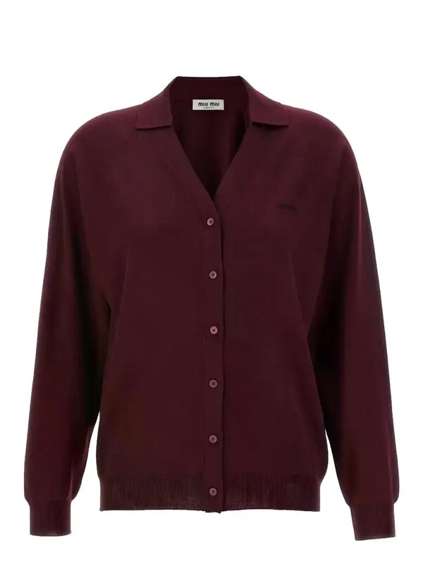 Miu Miu Logo Intarsia V-neck Cardigan - Red