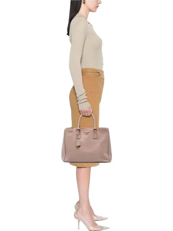 Prada 2010-2026 Large Saffiano Lux Galleria Double Zip Tote Bag - Brown