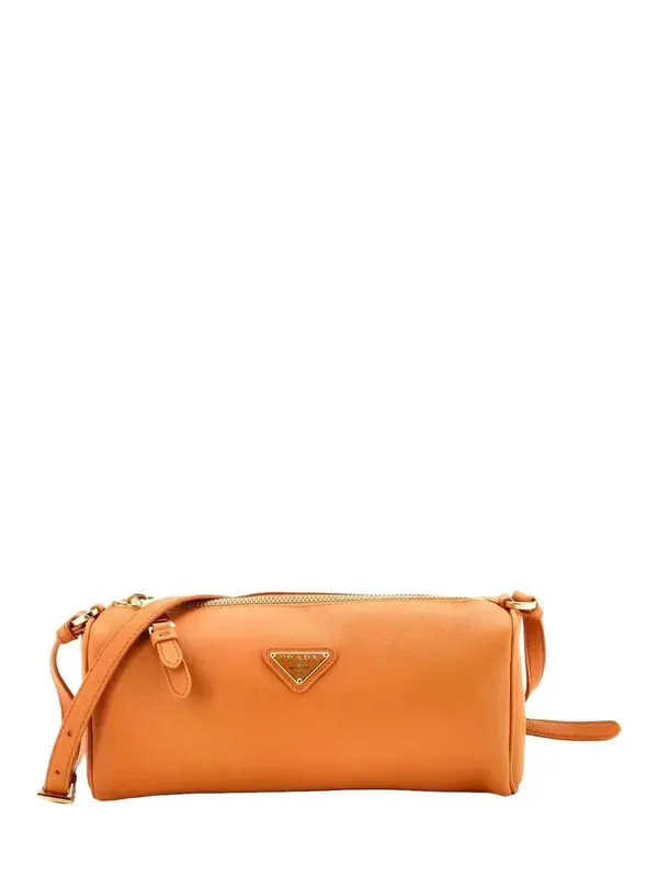 Prada Zip Buckle Pouch Leather Shoulder Bag - Orange