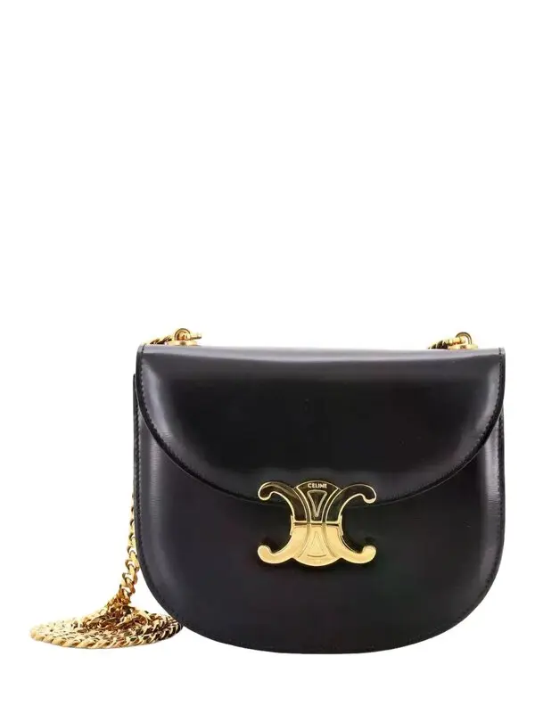 Celine Triomphe Besace Clea Chain Flap Bag In Leather - Black