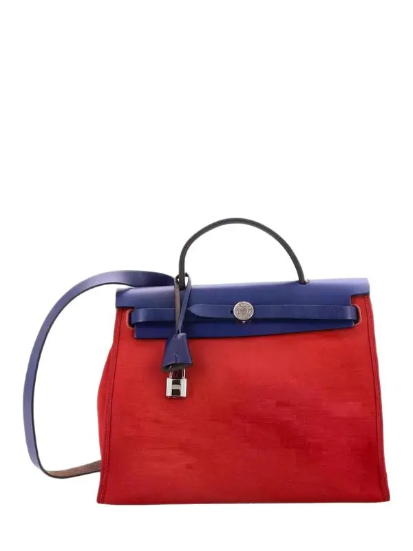 Hermès Herbag Zip Leather And Toile 31 Shoulder Bag - Blue