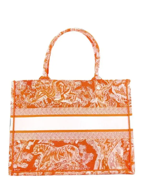 Dior Embroidered Canvas Medium Tote Bag - Orange