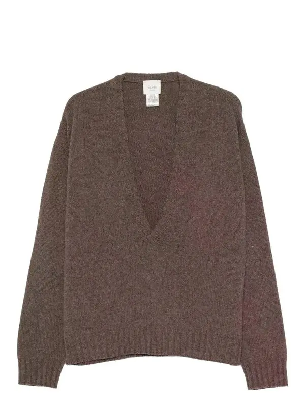 ALYSI V-neck Ribbed Trim Sweater - Brown