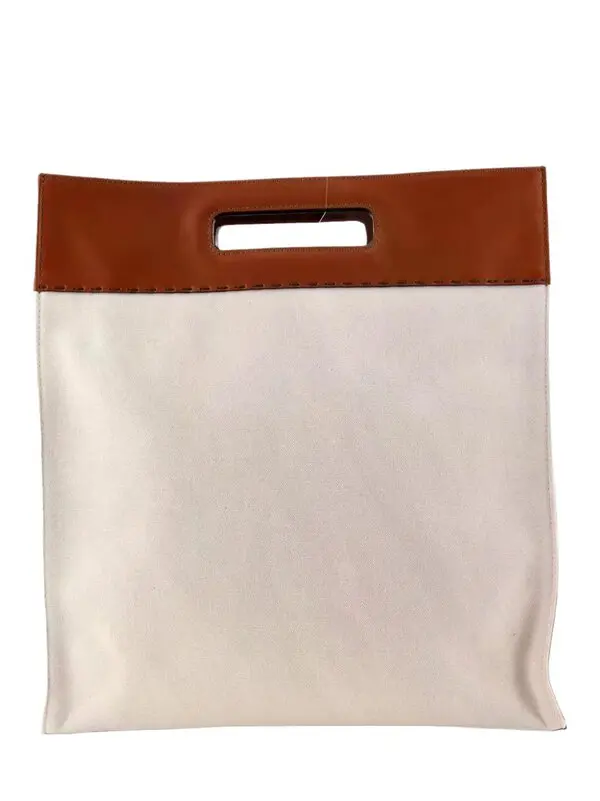 Fendi North South Logo Cutout Handle Shopper Canvas With Leather Tote Bag - Brown