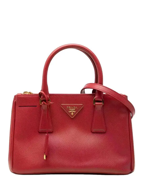 Prada 2010-2026 Mini Saffiano Lux Galleria Double Zip Satchel - Red