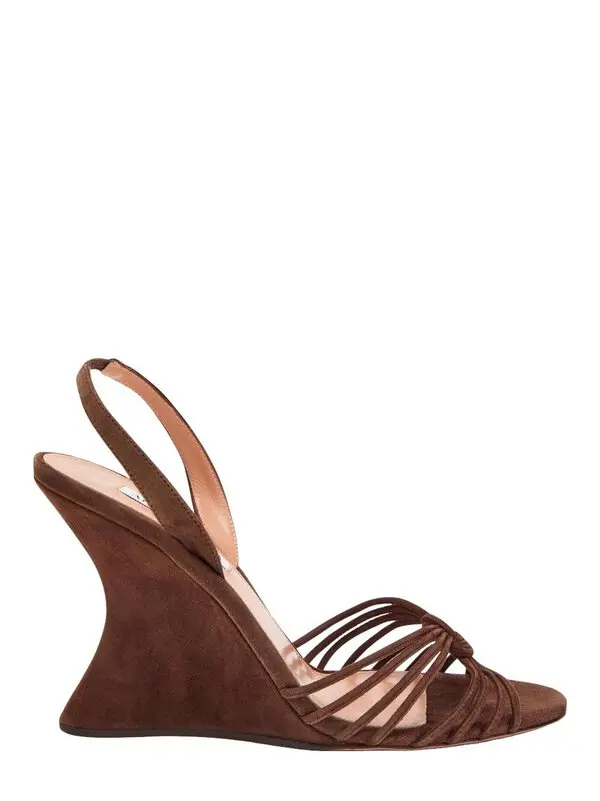 AQUAZZURA Serenity 95 Suede Wedge Sandals - Brown