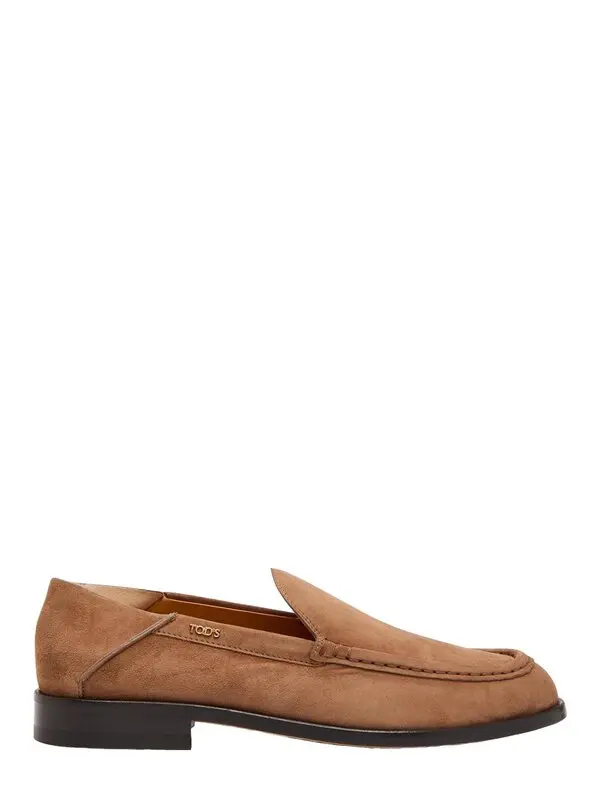 TOD'S Suede Loafers With Logo Plaque - Brown