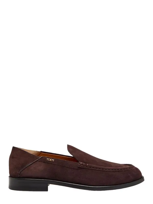TOD'S Suede Loafers With Logo Plaque - Brown