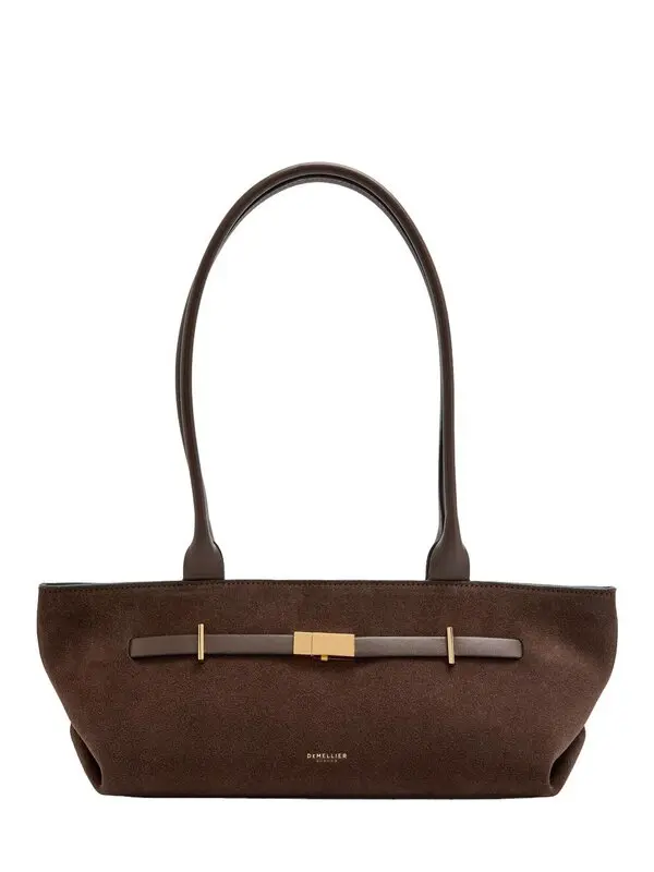 DEMELLIER Suede Shoulder Bag With Push-clasp Fastening - Moca
