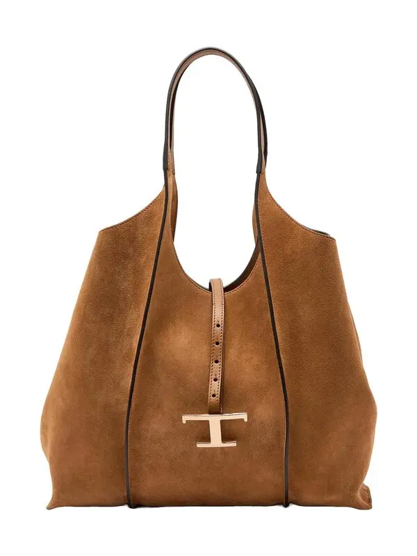 TOD'S T-plaque Suede Tote - Tan