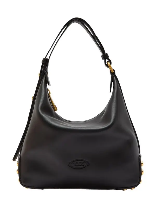 TOD'S Mini Leather Top Handle Bag With Studded Base - Black