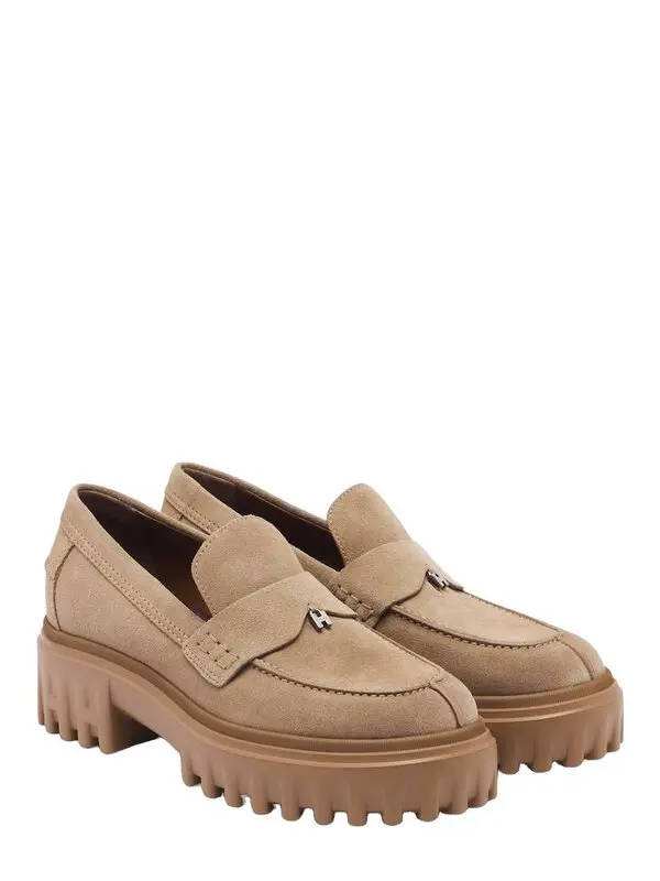 Hogan Suede Platform Loafers - Beige