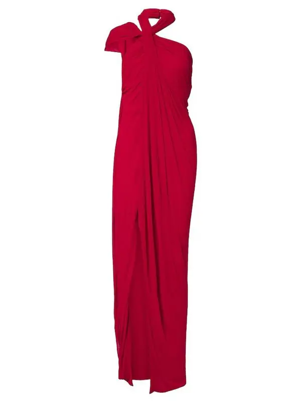 Balmain Draped Jersey Crepe Gown - Red
