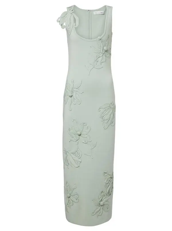 Oscar De La Renta Floral Applique Wool-blend Midi Dress - Green