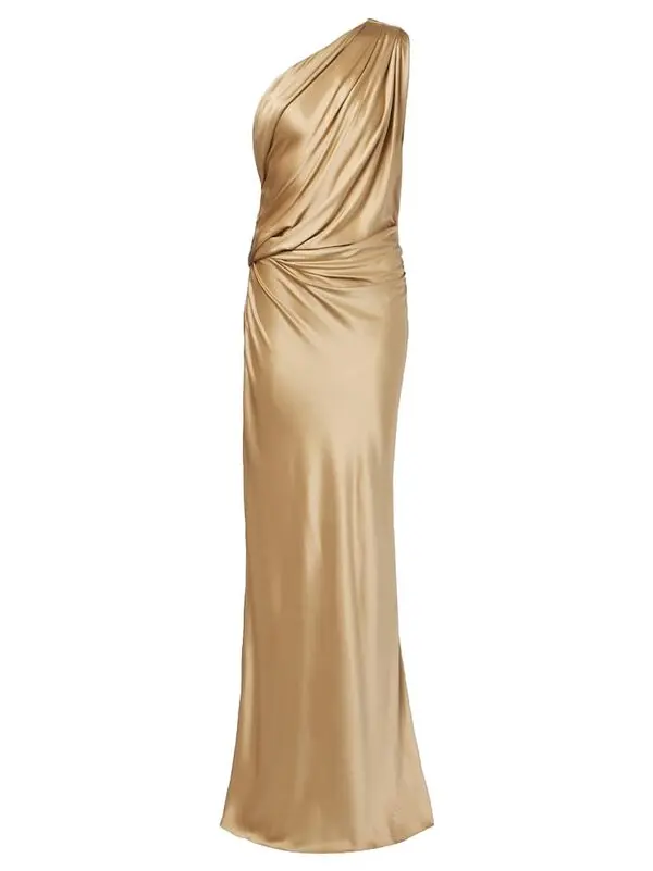 THE SEI One-shoulder Draped Silk Satin Gown - Gold