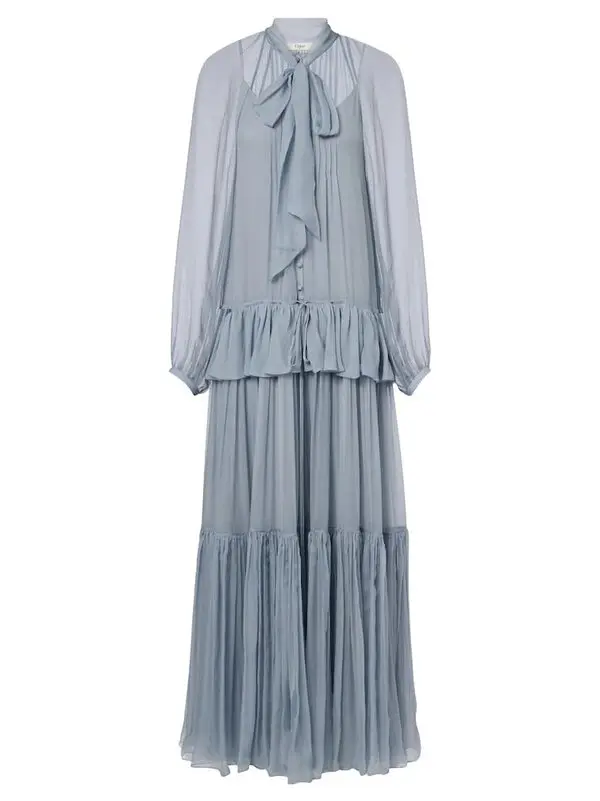 Chloé Ruffled Silk Muslin Maxi Dress - Blue
